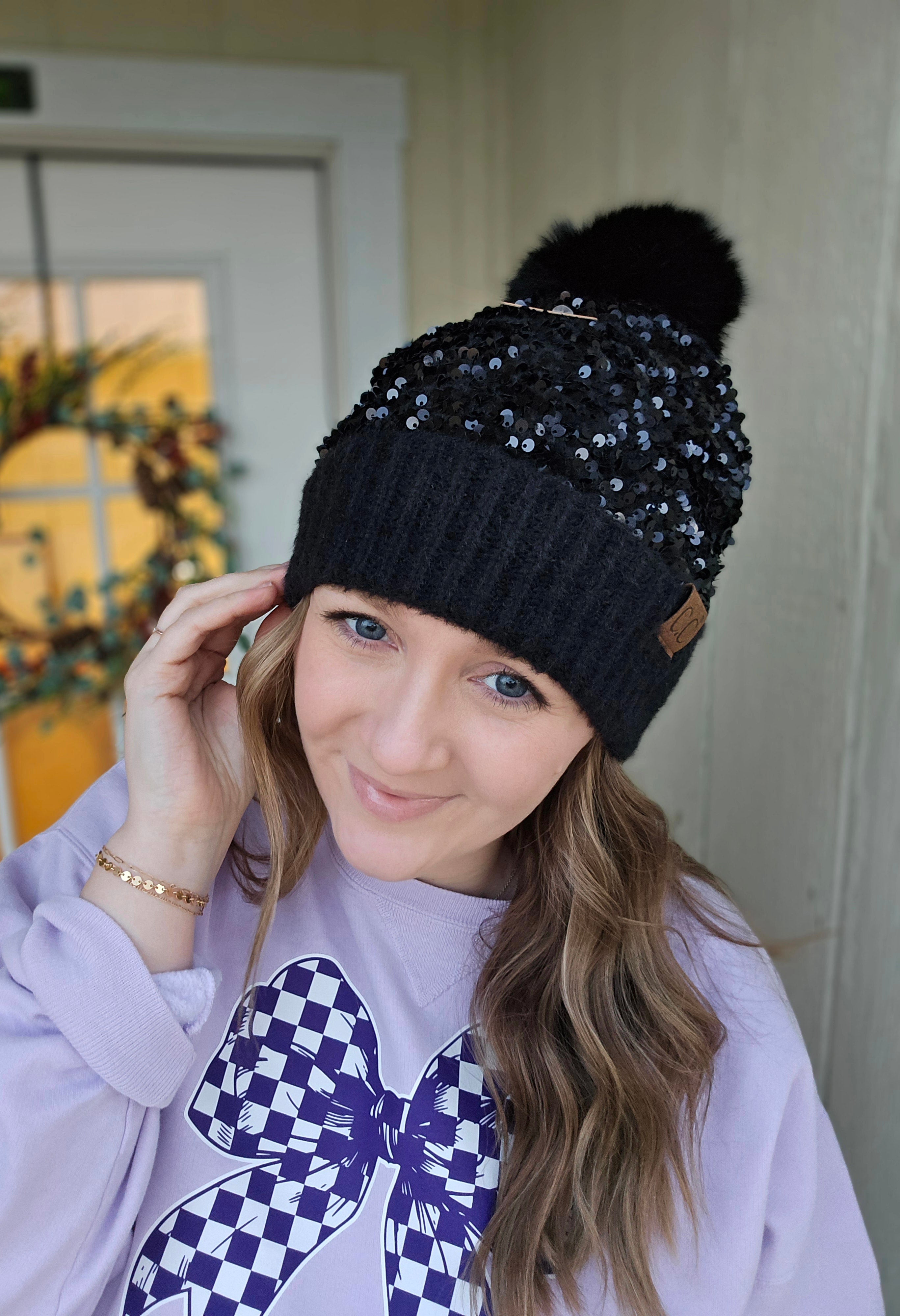 C.C. Black Sequin Beanie – Boho Mama Creations