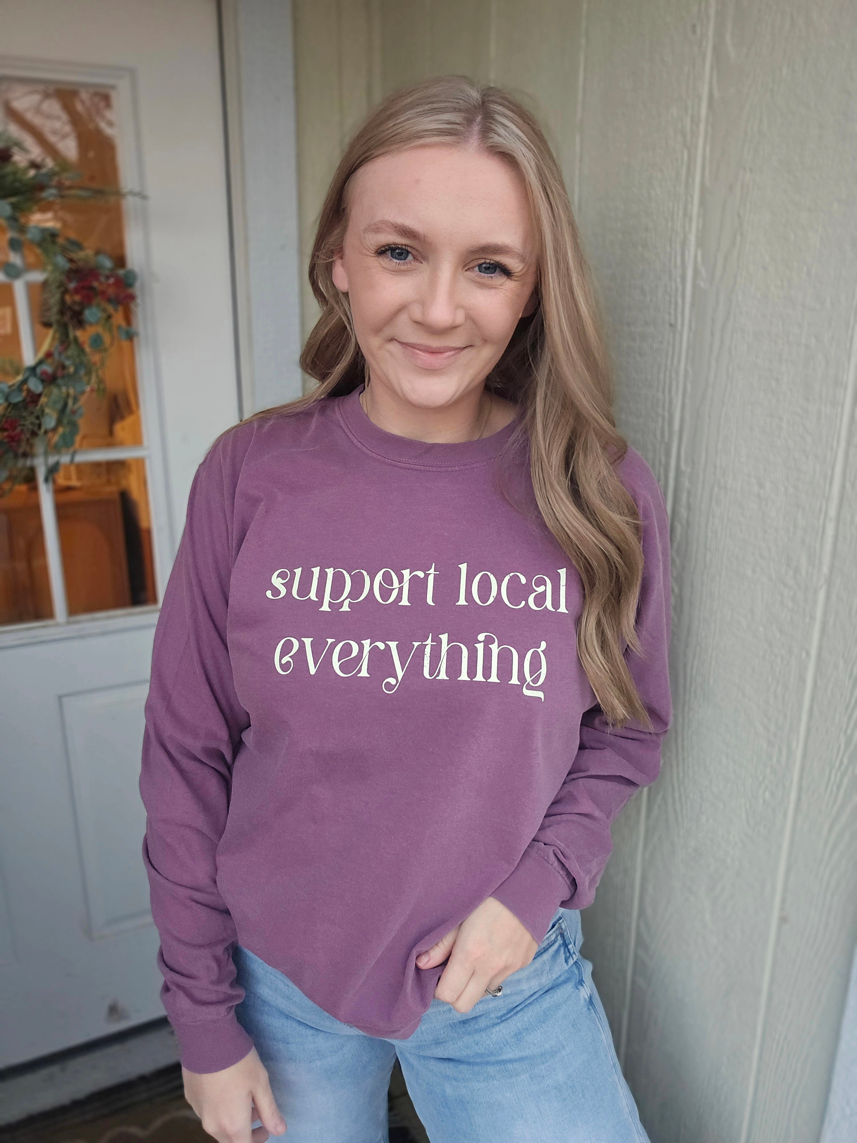 SUPPORT LOCAL EVERYTHING Berry Vintage Long Sleeve Tee – Boho Mama ...